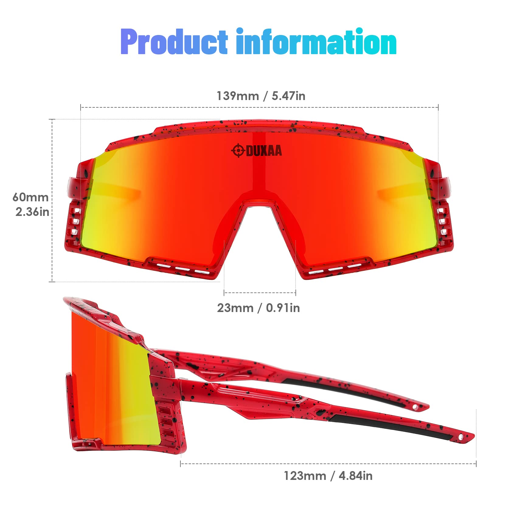 DUXAA Polarized Sports Sunglasses for Mens Womens, Fashion Style UV400 Cycling Glasses,with 4 Interchangeable Lenses(C9)