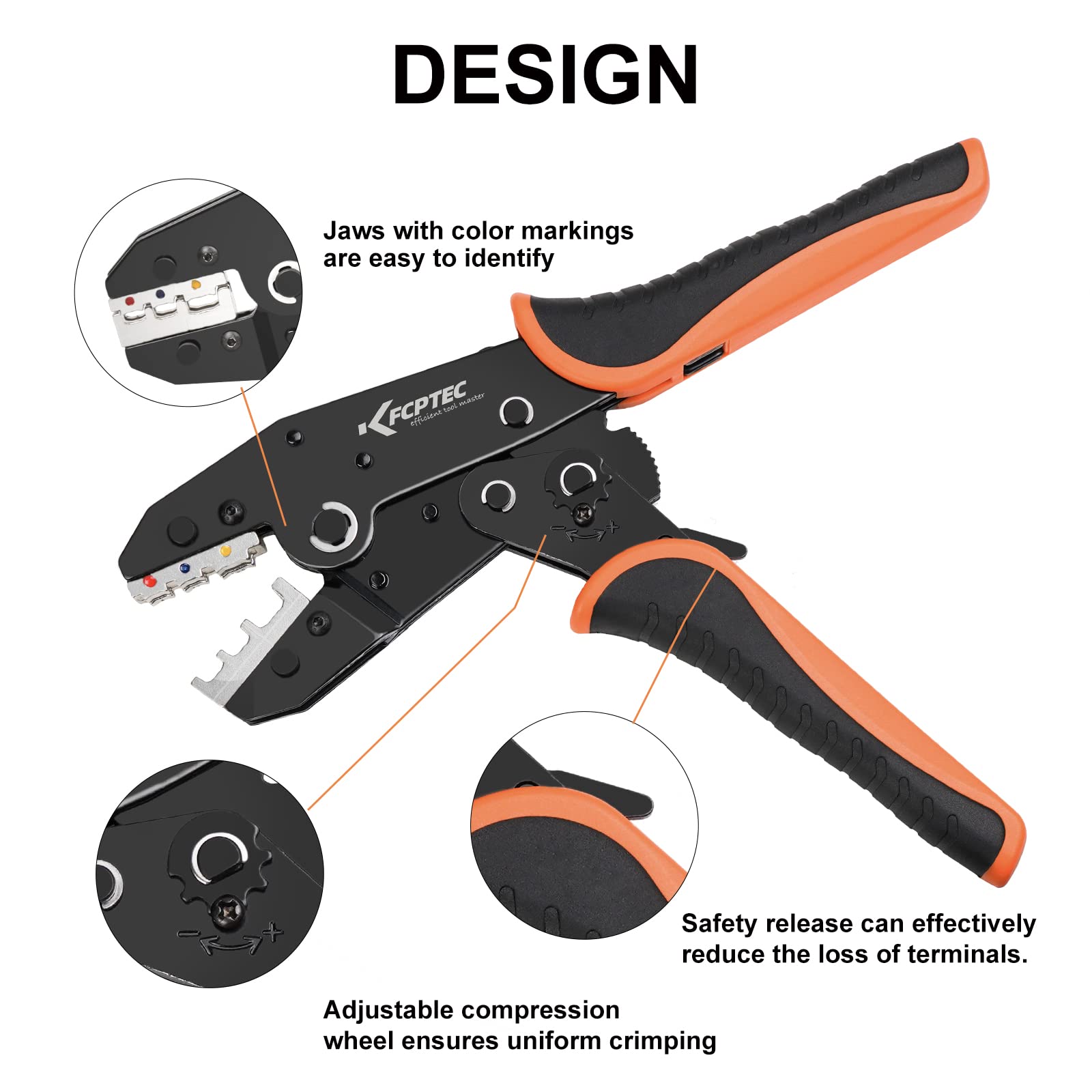 KF CPTEC Crimping Tool Set 5PCS - Ratchet Wire Crimper Kit - Quick Exchange Jaw for Heat Shrink, Insulated Electrical Connectors, Insulated and Non-Insulated Ferrules, Non-Insulated Terminal Crimper