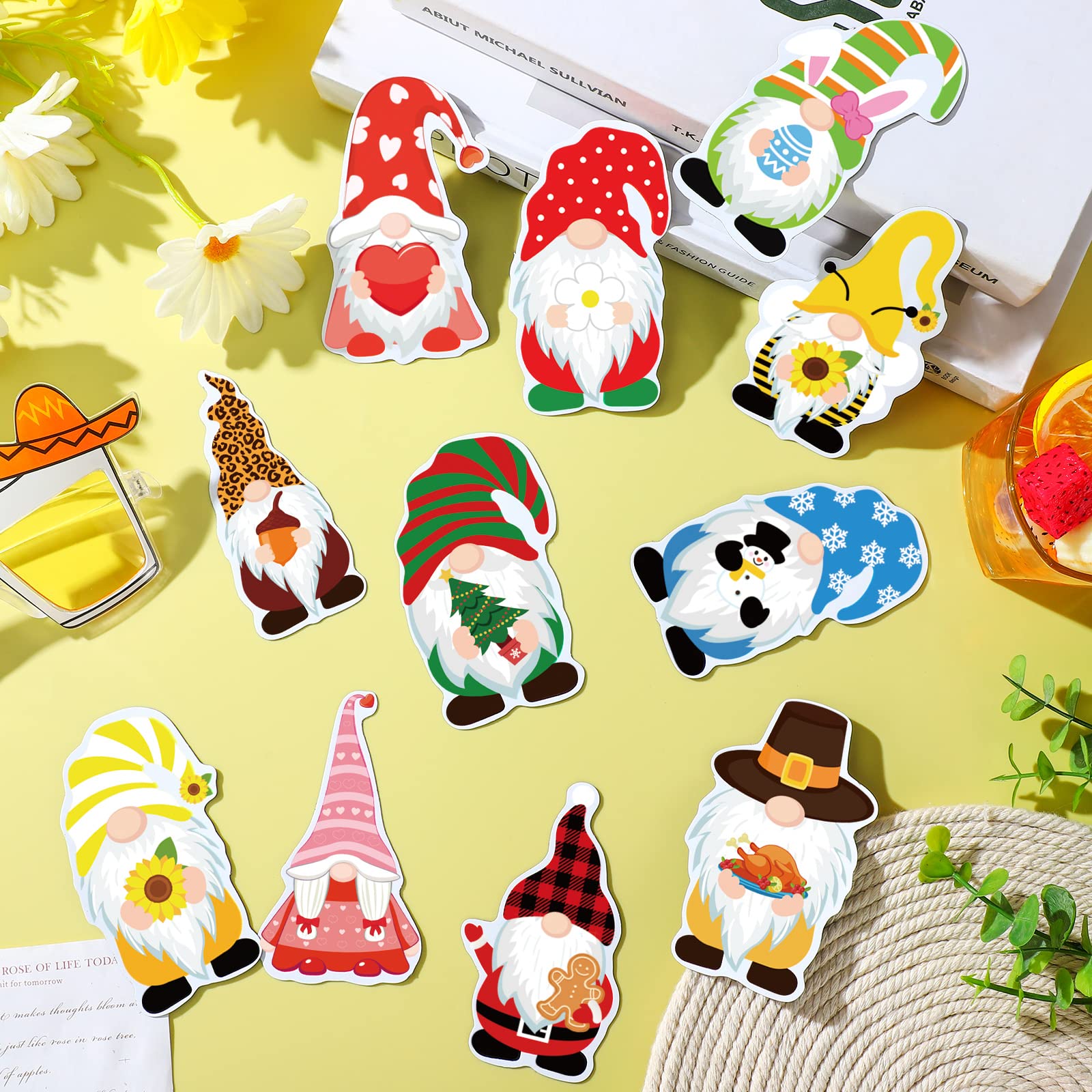 Hoteam 30 Pcs Holiday Magnets Seasonal Gnome Refrigerator Magnets Valentine's Day Mardi Gras St Patricks Day Garage Door Magnet Car Magnetic Decorations for Kitchen Fridge Garage Locker Dishwashe
