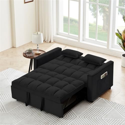 DOUBAO Sleeper Sofa Couch W/Pull Out Bed, 55" Velvet Convertible Sleeper Sofa Bed, Small Love Seat Sofa Bed W/Pillows Side