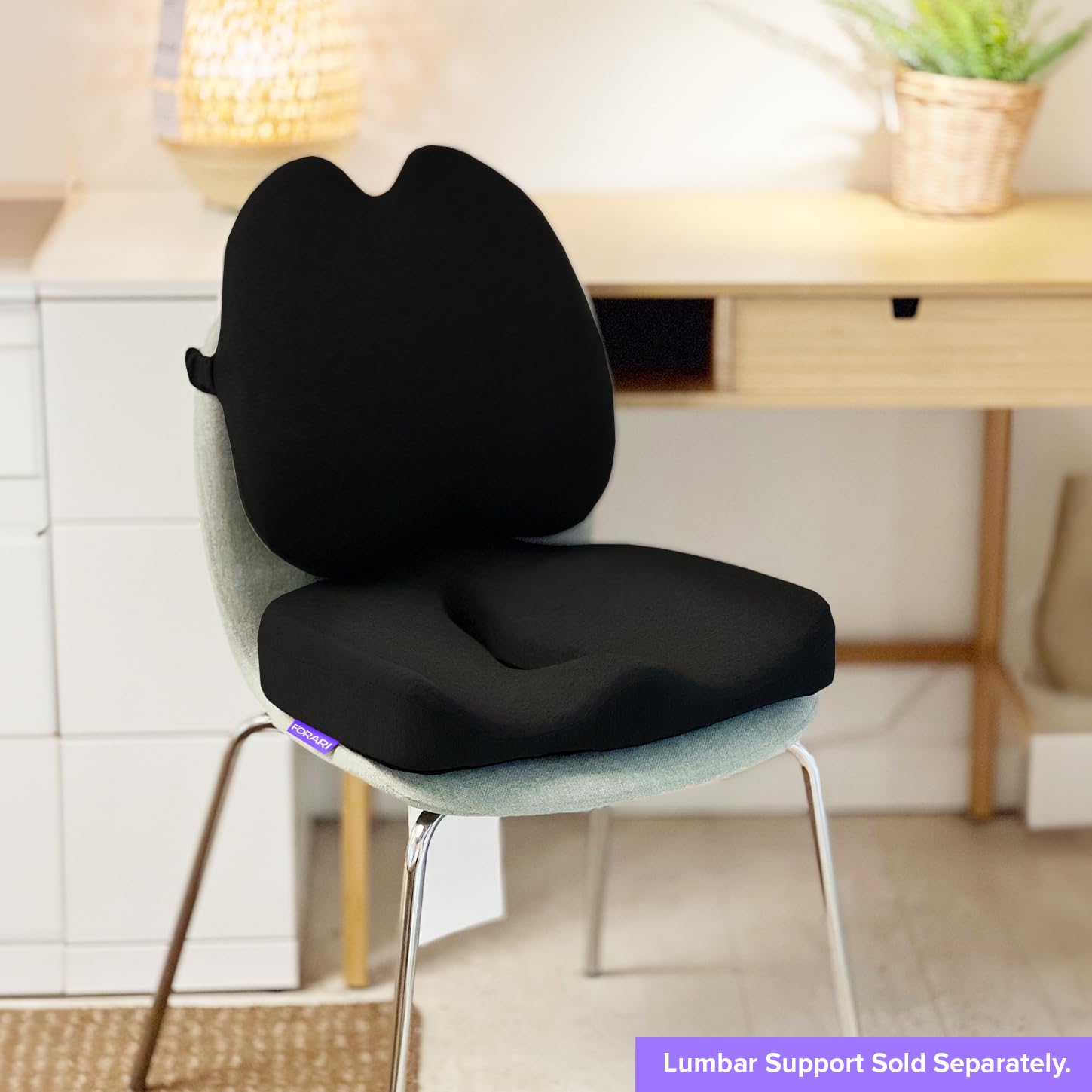 FORARIĀ® Patented Seat Cushion for Desk Chair - Firm & Thick, Best for Back & Hip Pain Relief, Comfort for Long Sitting, with Never-Flat Gel Insert - Coccyx, Sciatica, Tailbone (Black)