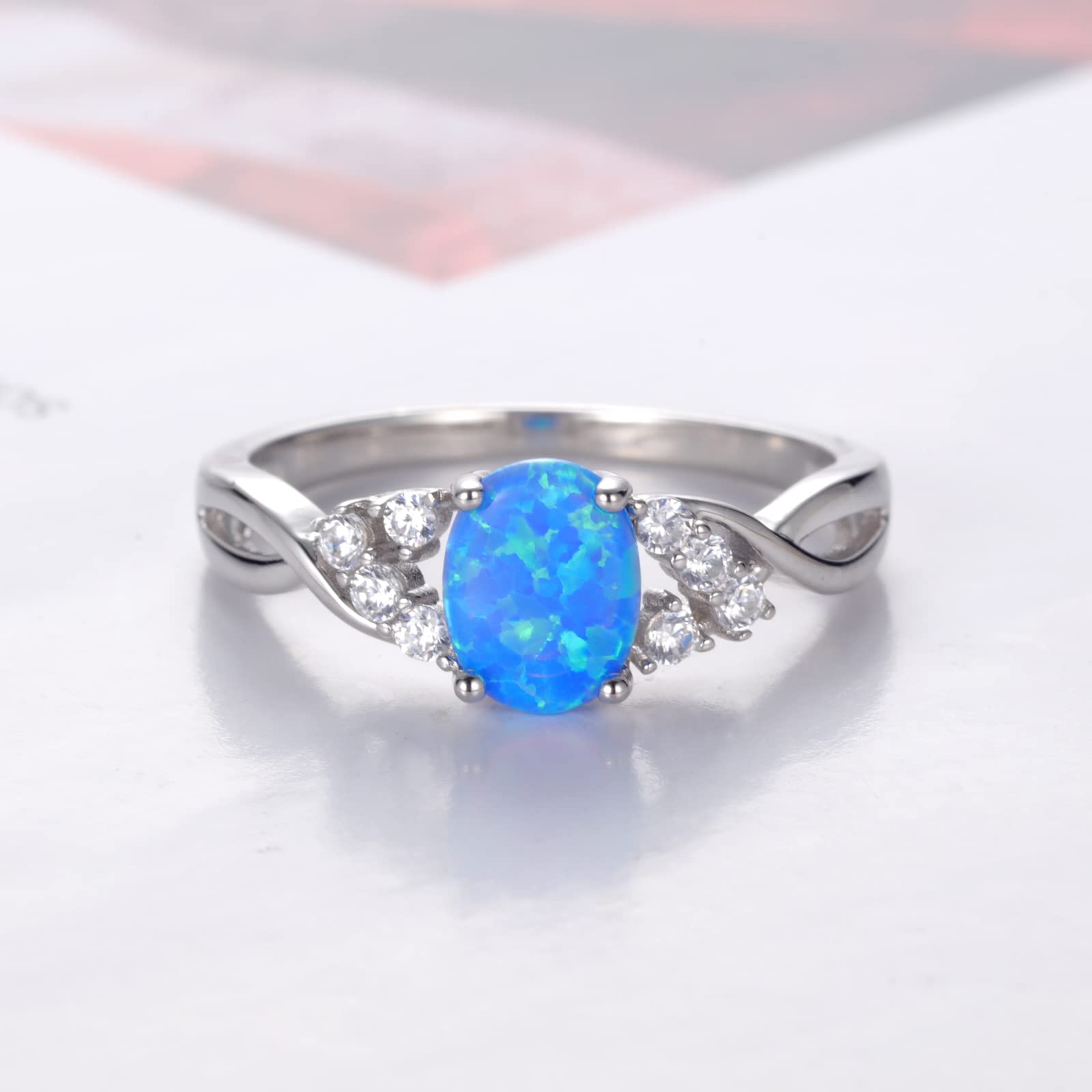 FEELDAN White Gold Plated Sterling Silver Fire Opal Prong Setting Birthstone Rings