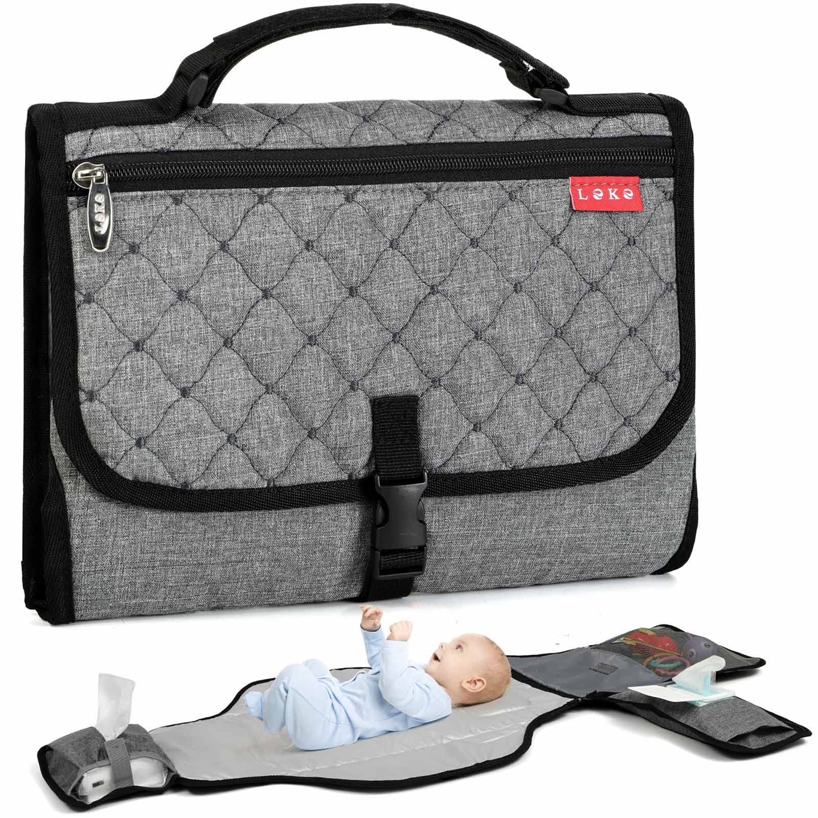 Lekebaby Changing Pad Portable Diaper Changing Pad Waterproof Baby Changing Mat, Grey