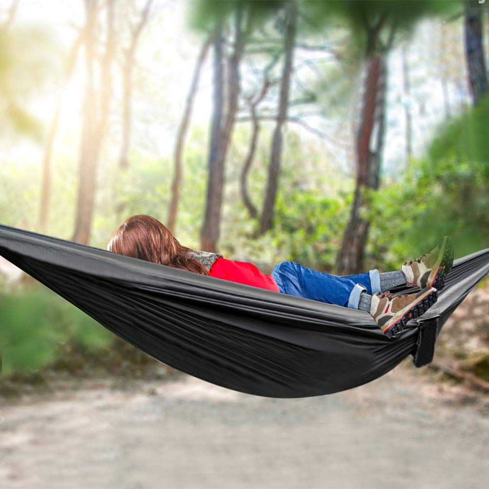Double & Single Camping Hammock Lightweight Portable Parachute Nylon Hammock Set for Indoor and Outdoor (Full,Orange/Light Grey)