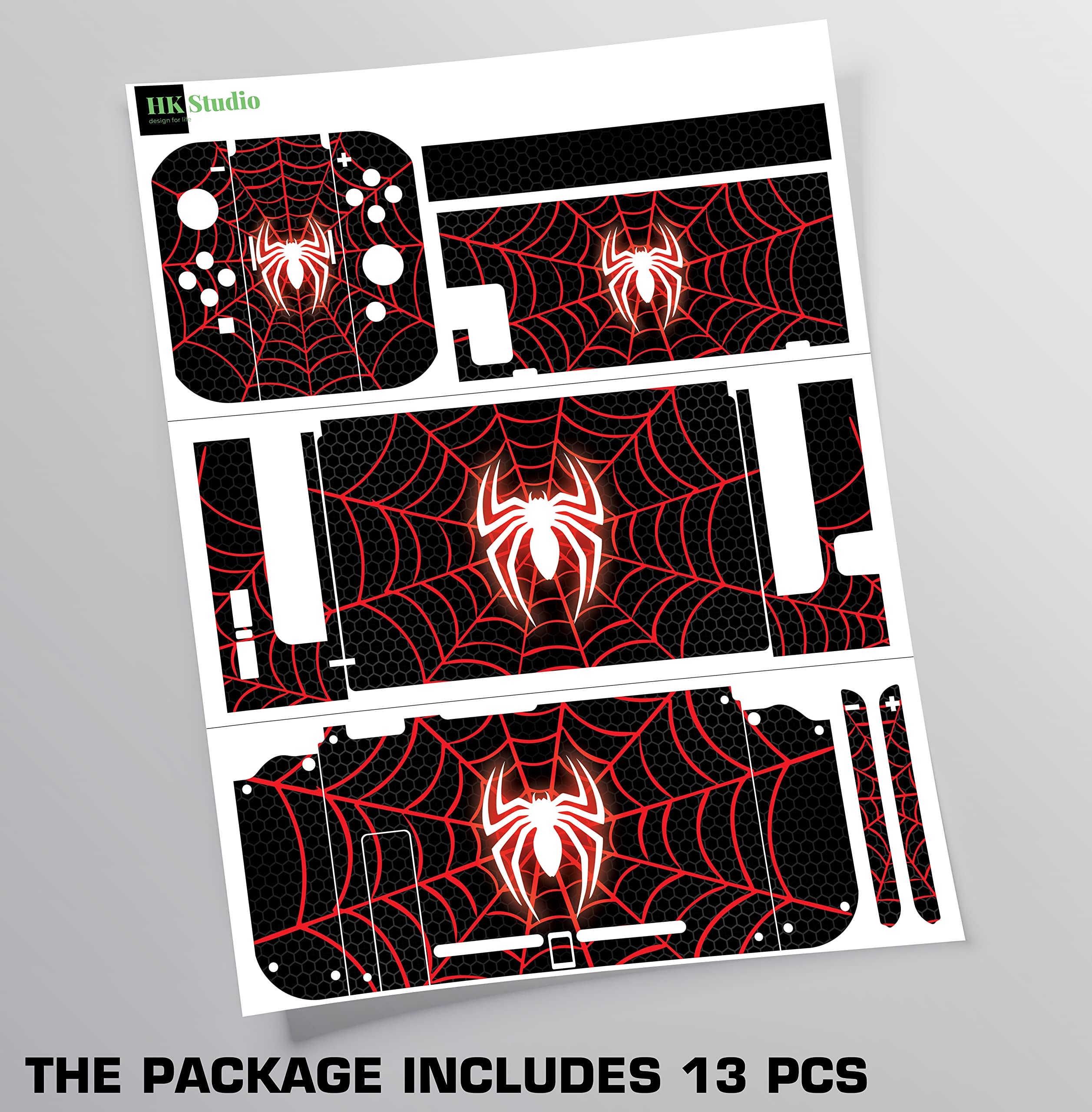 HK Studio Game Console Switch Skins - Spider Game Console Switch Stickers with No Bubble, Waterproof - Game Console Switch Wrap Skin - Including Skin for Joy-Cons, Dock, Grip and Console