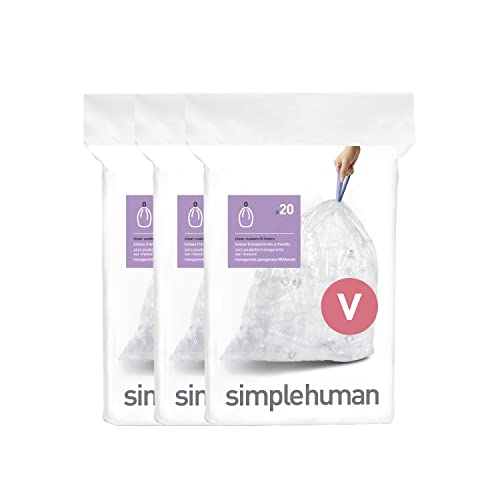 simplehuman 18 Liter/4.8 Gallon Butterfly Lid Kitchen Step Trash Can, Brushed Stainless Steel & Code V Custom Fit Drawstring Trash Bags in Dispenser Packs, 16-18 Liter/4.2-4.8 Gallon, Clear β60 Liners
