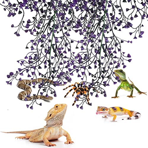 MUYG 2 PCS Reptile Plants for Terrarium, Plastic Hanging Plant with Suction Cup for Bearded Dragon Lizard Gecko Chameleon Tank Habitat Decoration