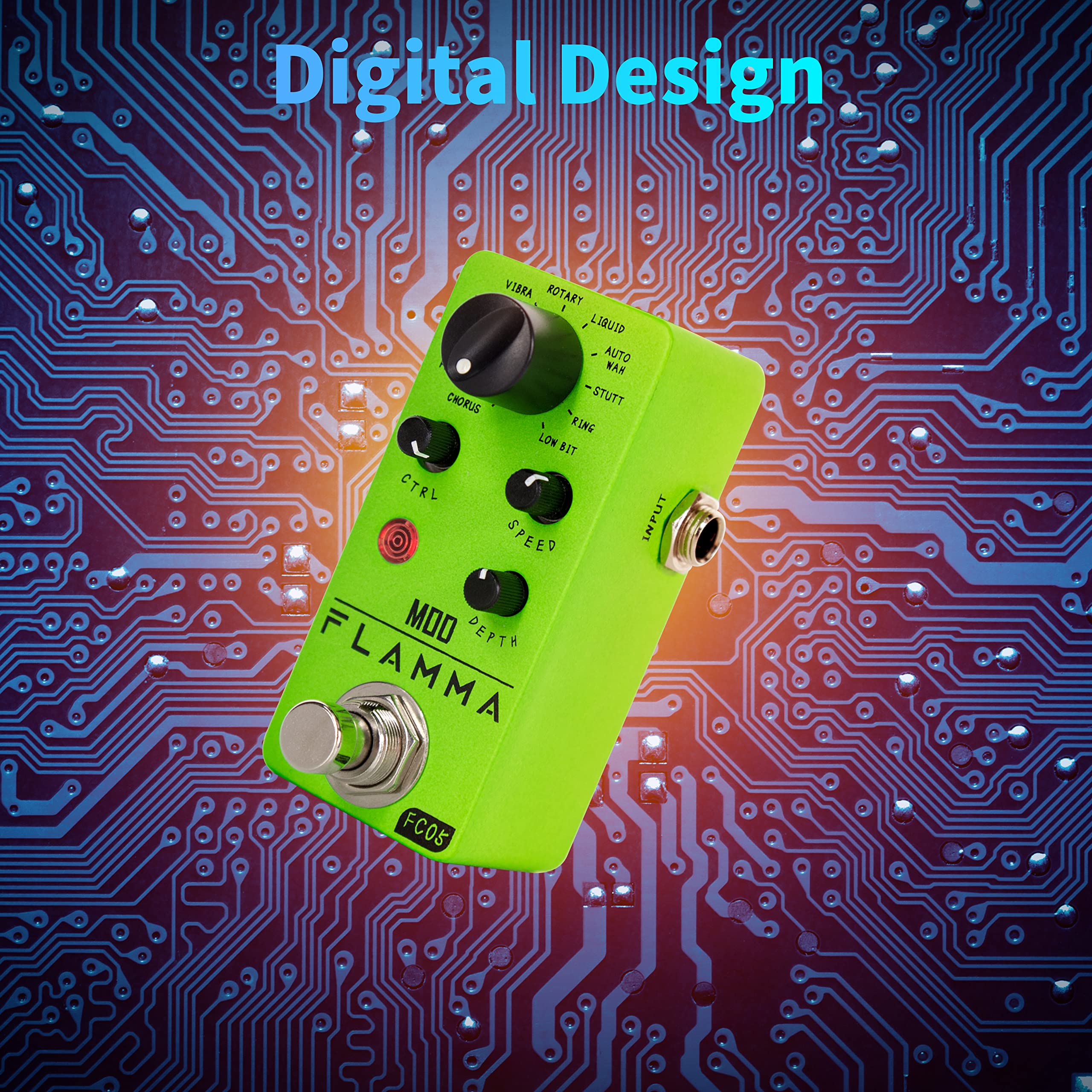 FLAMMA FC05 Mini Modulation Pedal with Chorus Flanger Tremolo Phaser Vibrato Rotary Liquid Autowah Stutter Ring LowBit
