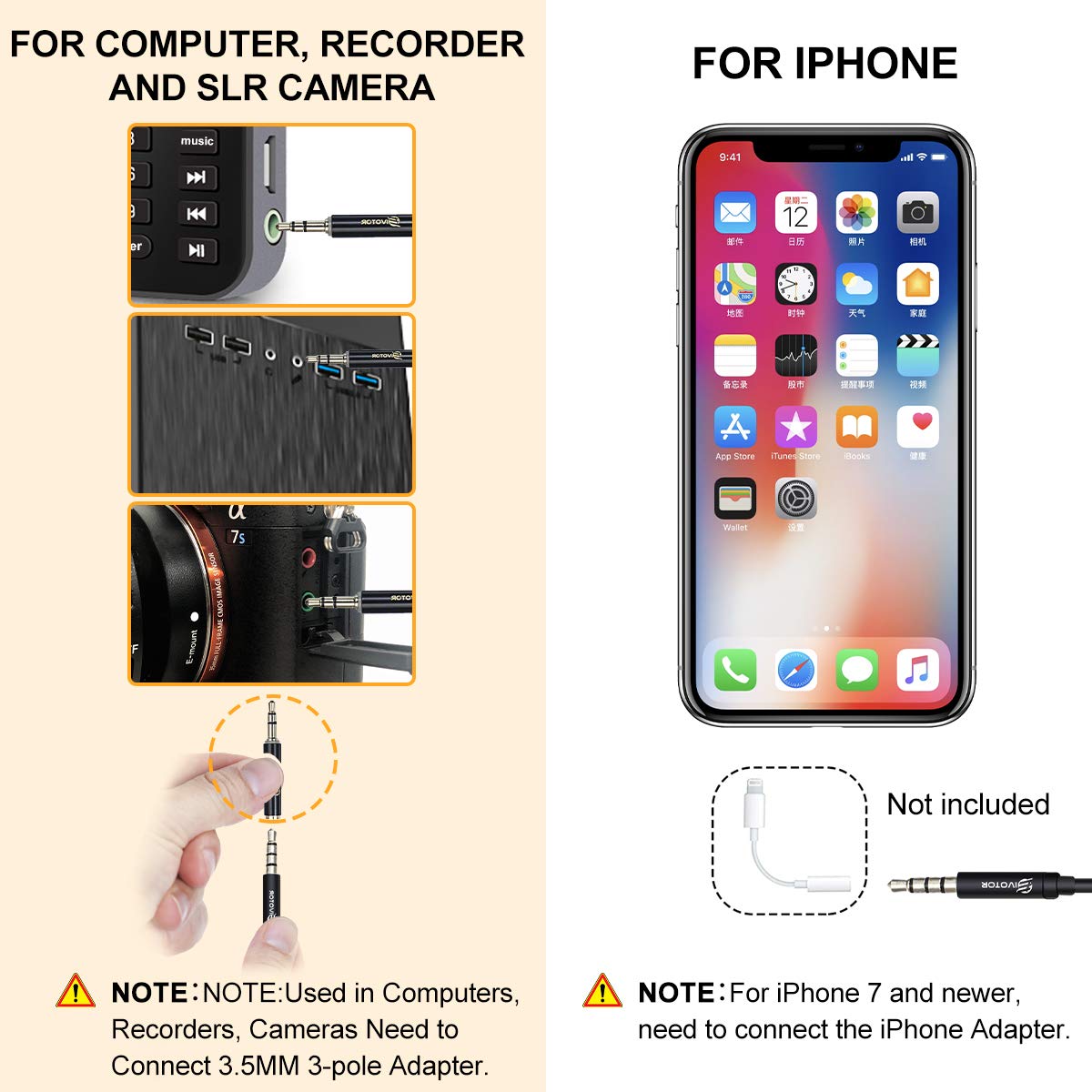 EIVOTOR 2 Pack Professional Lavalier Lapel Microphone,Omnidirectional Lapel Mic with Clip-on Perfect for iPhone Android Smartphone PC&DSLR, Recording Mic for YouTube,Interview,Video Conference,Podcast