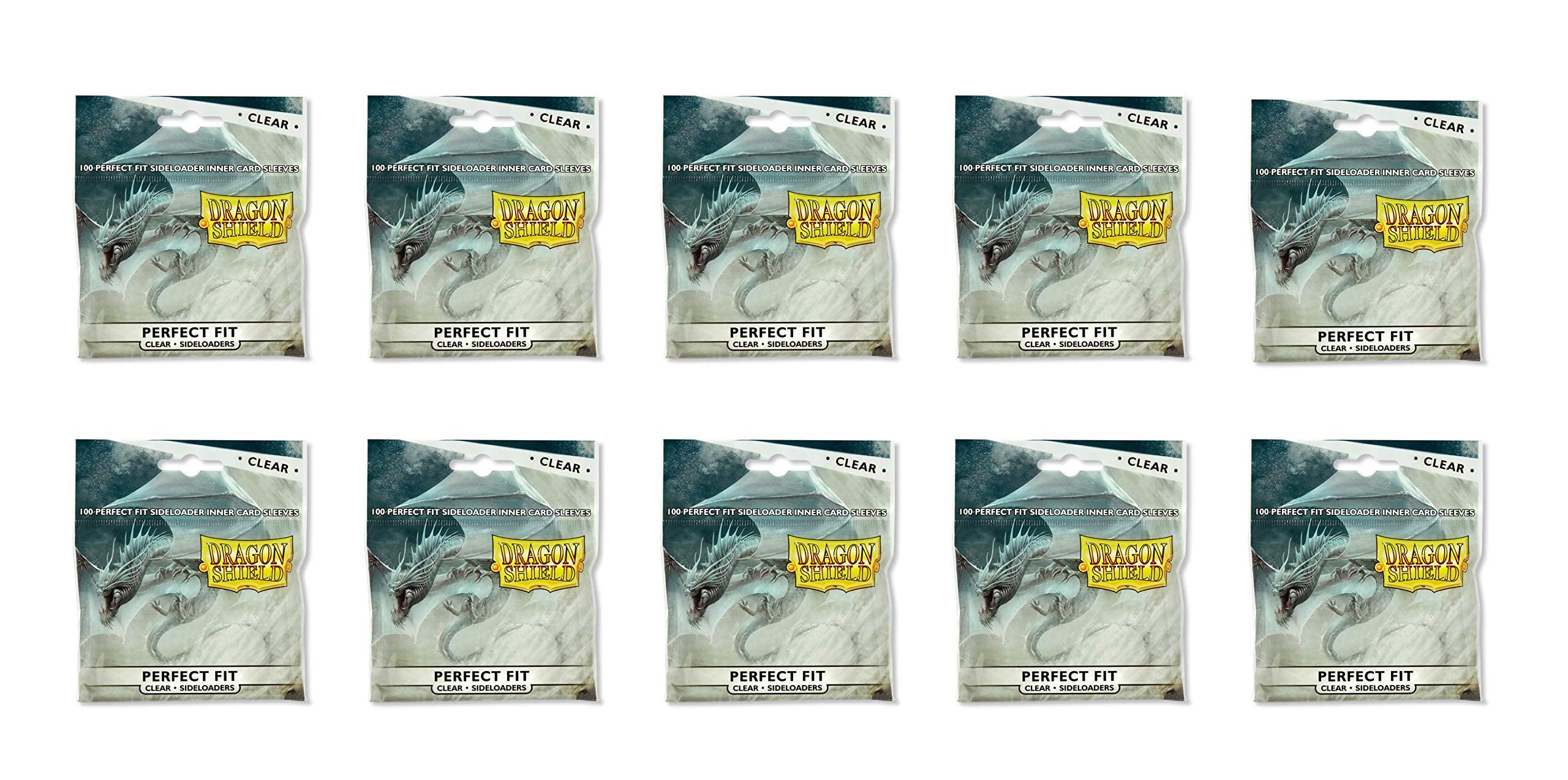 Dragon Shield Bundle: 5 Packs Perfect Fit Clear Standard Size Sideloader Sleeves - 500 Sleeves Total