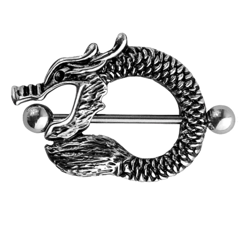 FIFTH CUE 14G Dragon Nipple Ring 316L Surgical Implant Grade Steel Barbell (SOLD AS PAIR)