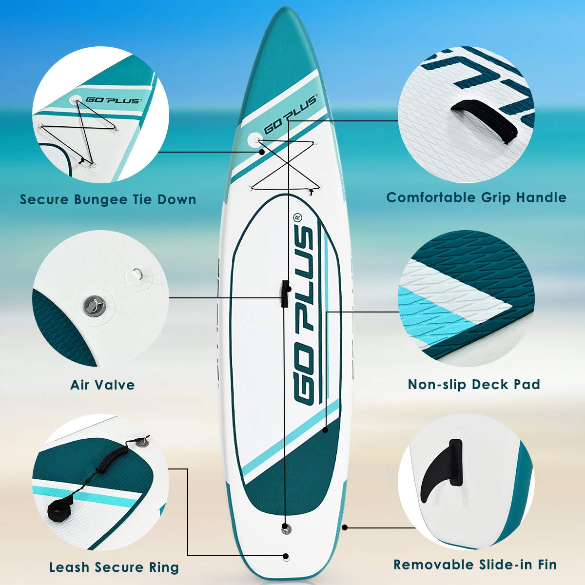 Goplus Expedition Inflatable Stand Up Paddle Board, 6β Thick SUP with Accessory Pack, Adjustable Paddle, Carry Bag, Bottom Fin, Hand Pump, Non-Slip Deck, Leash and Repair Kit (Green, 11 FT)