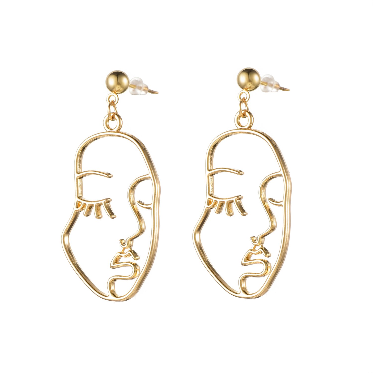 Face Abstract Gold Statement Earrings - Mookoo 3 Pair Vintage Hypoallergenic Dangle Stud for Girls Teens Women