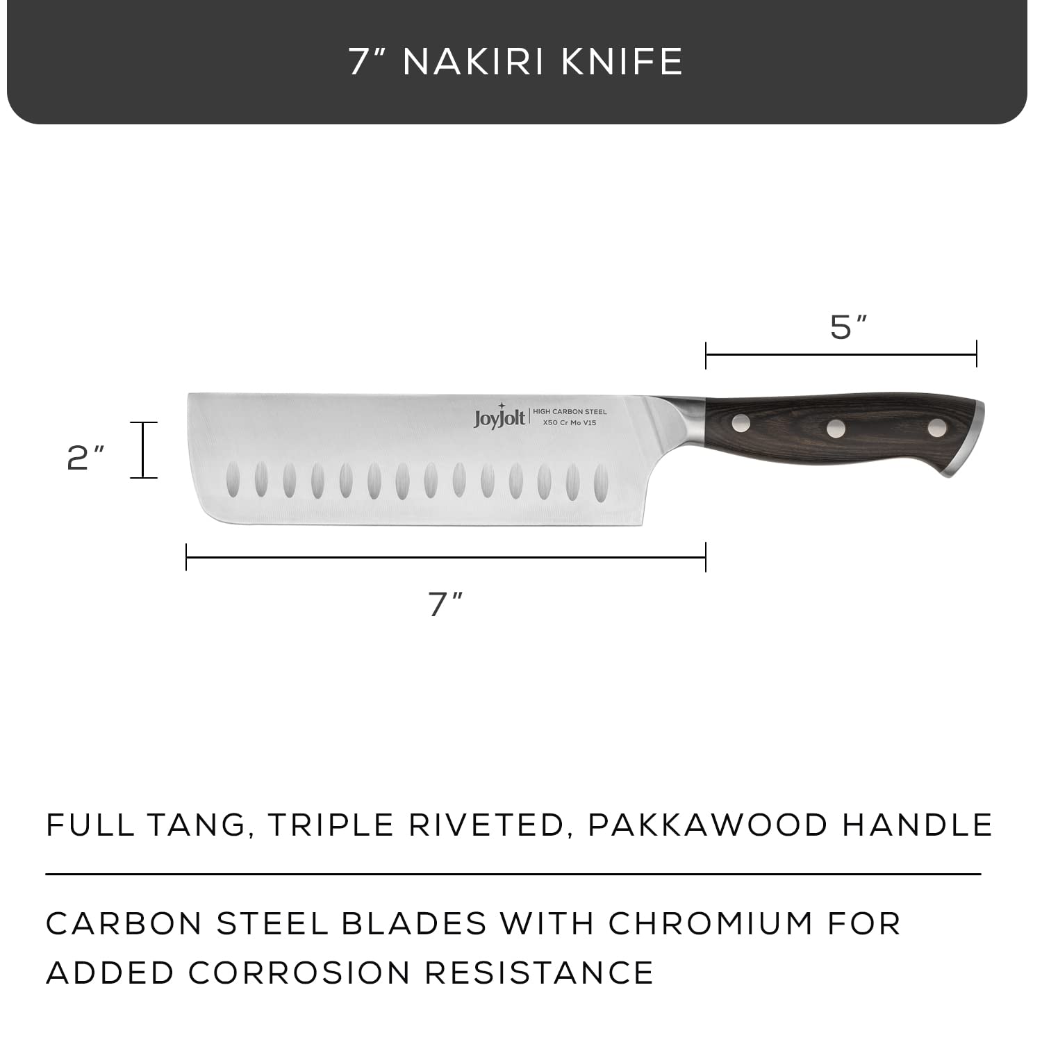 JoyJolt 7” Nakiri Knife. High Carbon x50 German Steel Kitchen Knife – Magnetic Gift Boxed Japanese Knife.