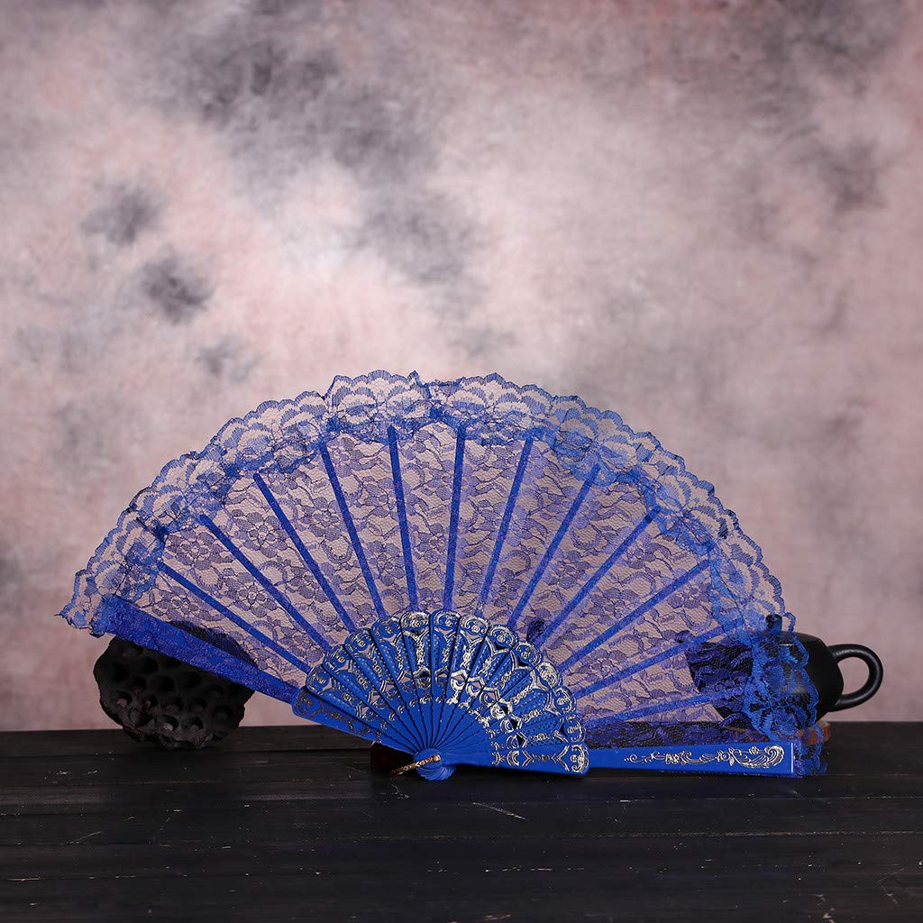 Folding Fan Chinese Style Hand Held Folding Dance Fan Wedding Party Lace Silk Folding Hand Held Flower Fan Summer Wedding Fan Party (Color : L)