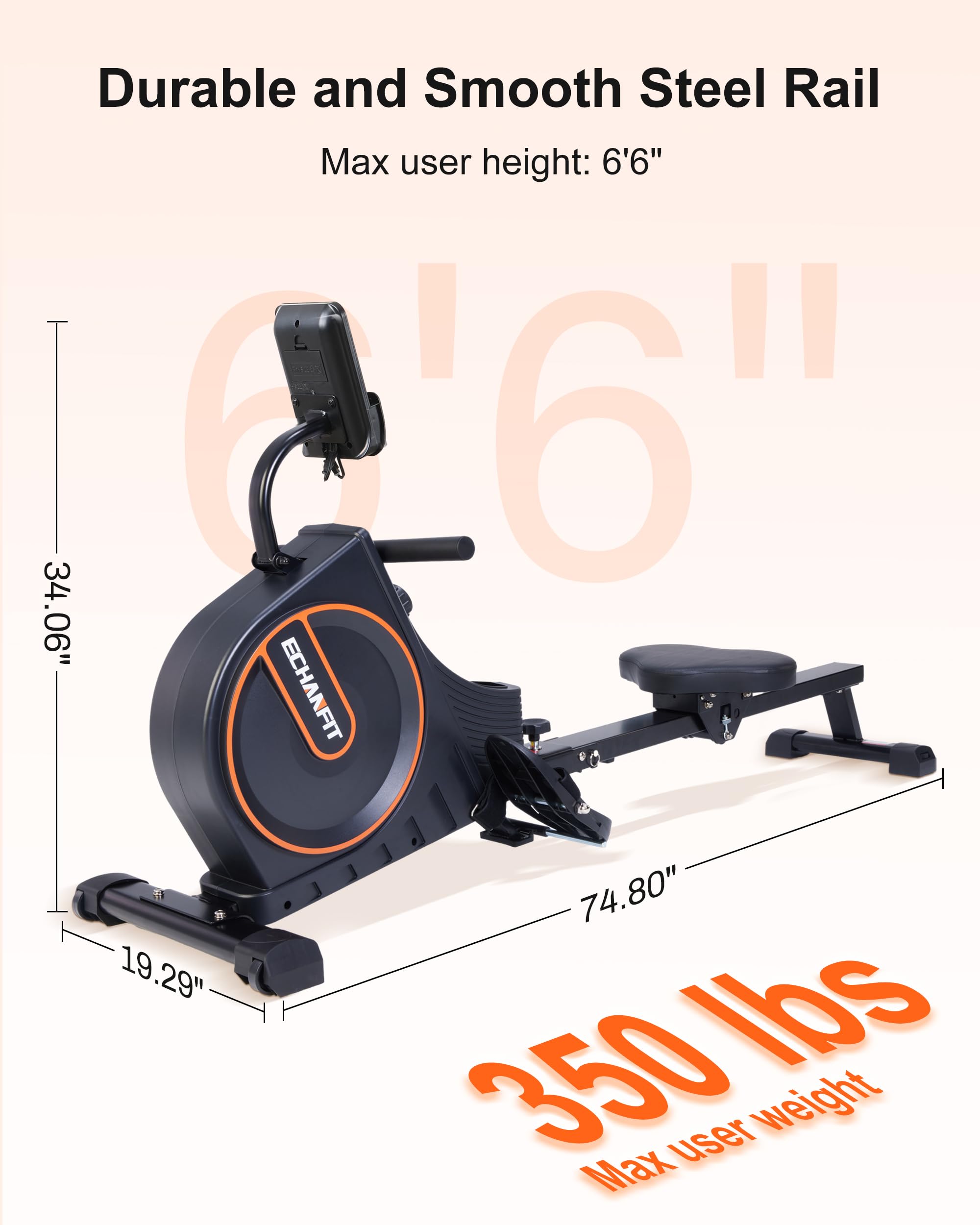 ECHANFIT Magnetic Rower Rowing Machine for Home Use Foldable w/16 Level of Quiet Magnetic Resistance with LCD Monitor and Adjustable Console Angle for Cardio Training (CR49)