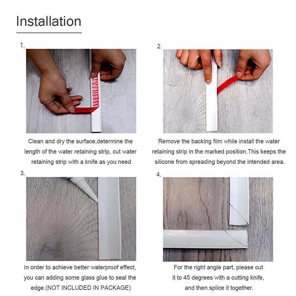 KiaRog 78 Inch Silicone Shower Threshold Water Strip Dam, Waterproof Barrier Splash Guard, Seal for Kitchen Sink, Bathroom, Shower,Public or Business Places (White), 78ββ L x 0.79 W 0.5ββ H