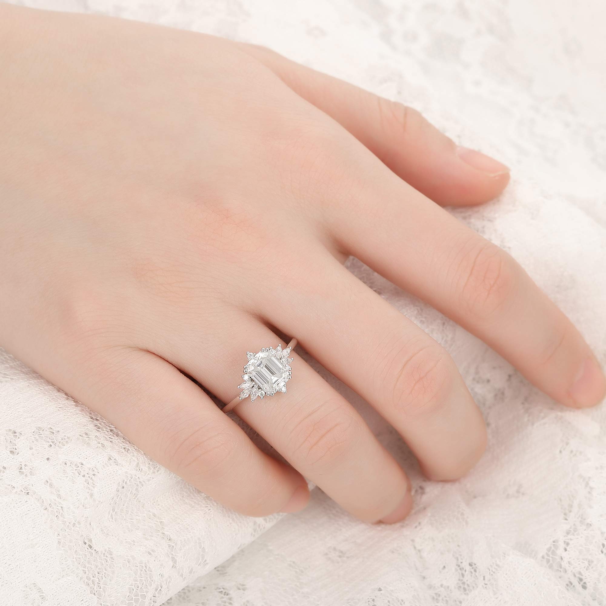 Esdomera Moissanite Engagement Rings 2.00ct Excellent Emerald Cut 6x8mm Moissanite Platinum Plated Silver Rings for Women (4)