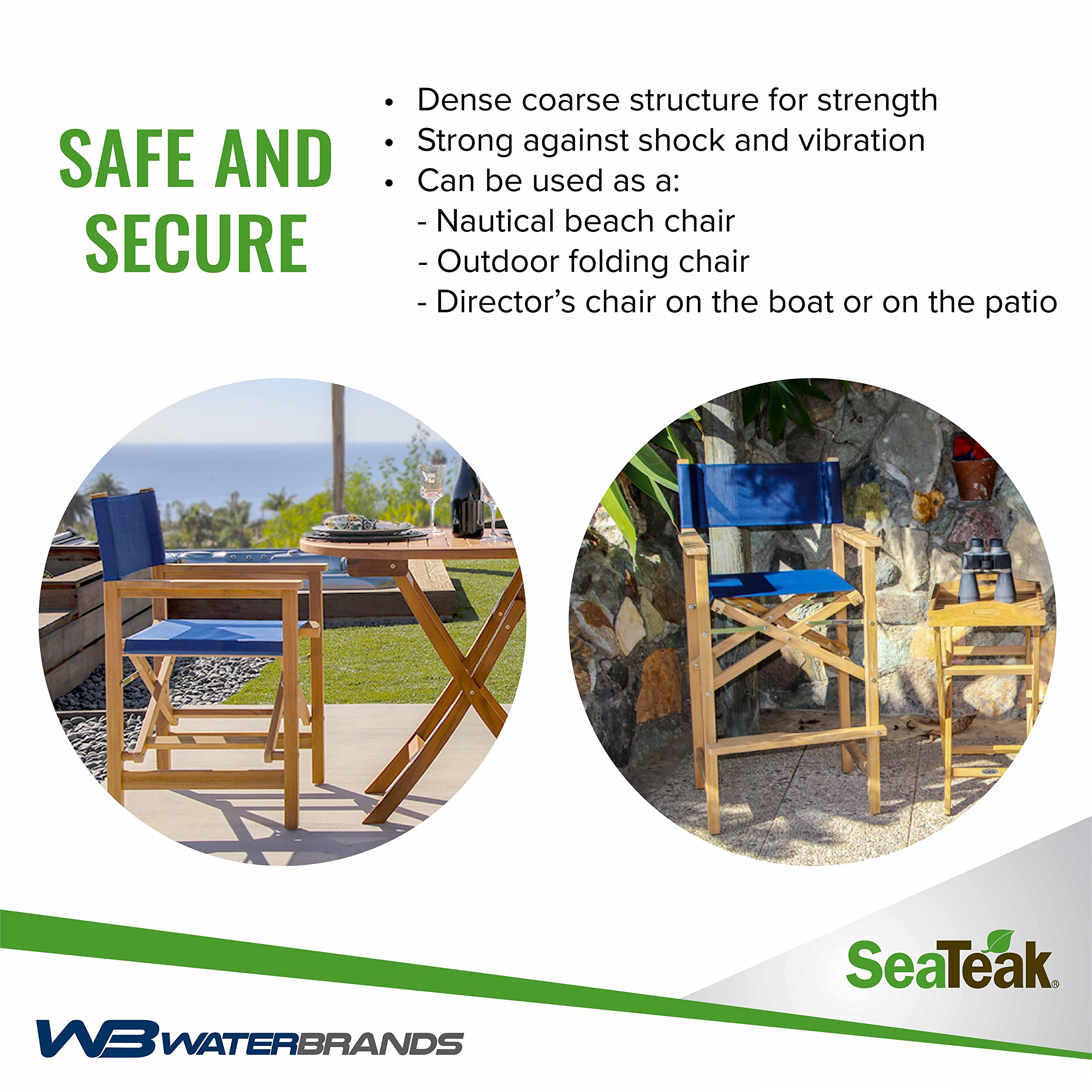 SeaTeak Director's Chair | with DURASLING Fabric Seat Cover | Foldable Directorâs Chair | Blue | 34.5" L x 23.75" W x 20.5" H