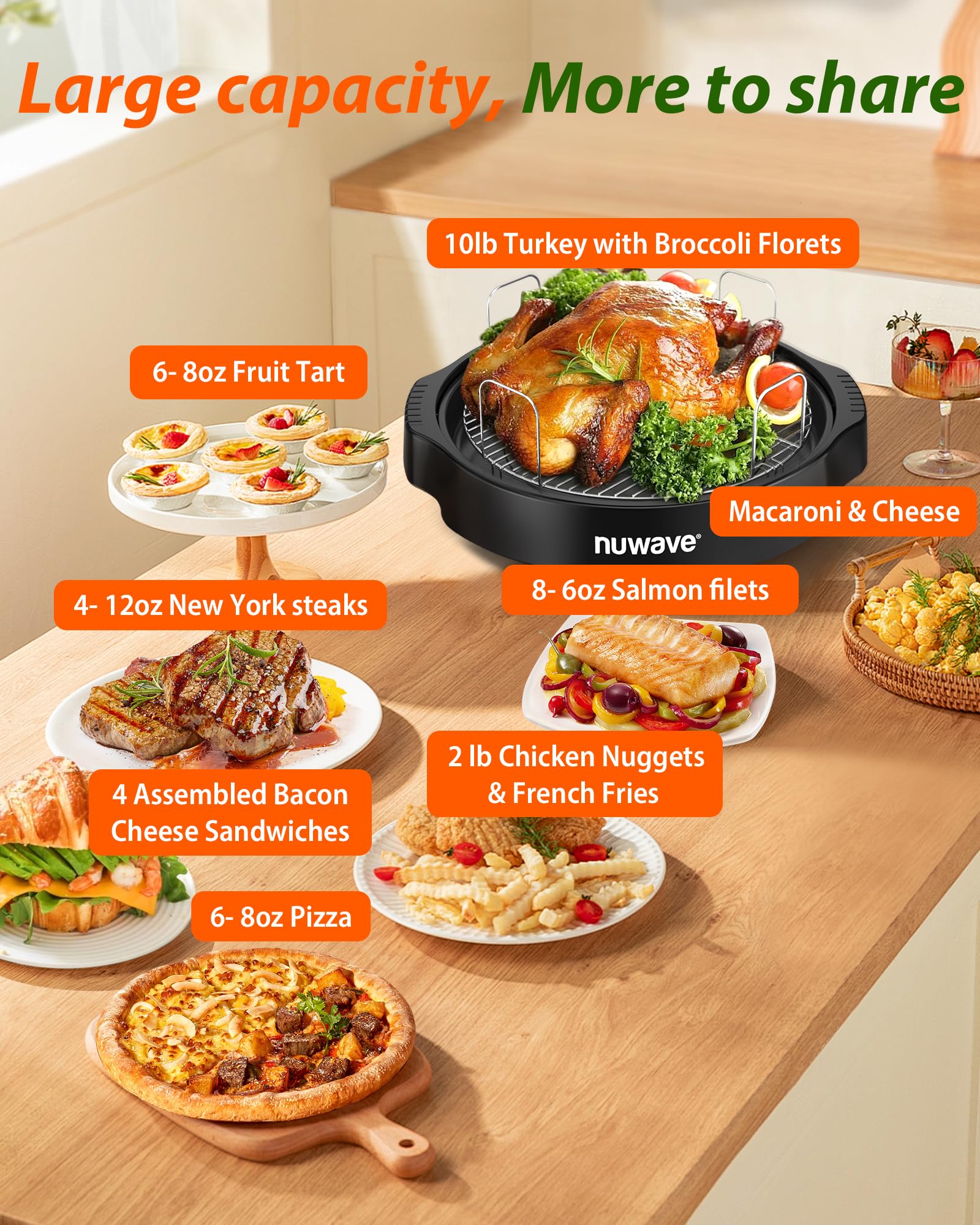 Nuwave Oven Pro Plus Air Fryer, Infra-Red Countertop, 2025 Advanced Convection, No Defrosting or Preheating, Cook Fresh or Frozen, Durable Power Dome, 100 Presets & 50 Memory, PFAS Free, Black