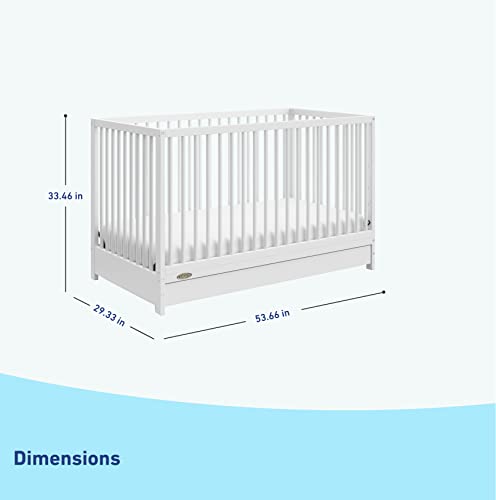 Graco Teddi 5-in-1 Convertible Crib with Drawer (White) – GREENGUARD Gold Certified, Crib with Drawer Combo, Full-Size Nursery Storage Drawer, Converts to Toddler Bed, Daybed and Full-Size Bed