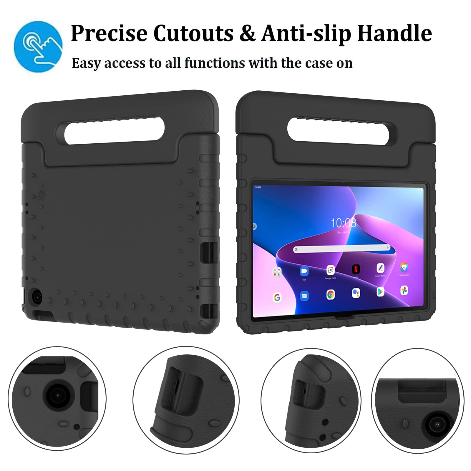 LTROP Kids Case for Lenovo Tab M10 Plus (3rd Gen) 10.6 Inch 2022, Lenovo Tab M10 Plus 3rd Generation 10.6" Tablet Case, Light Weight Shockproof Handle Stand Case for Lenovo Tab M10 Plus Gen 3, Black