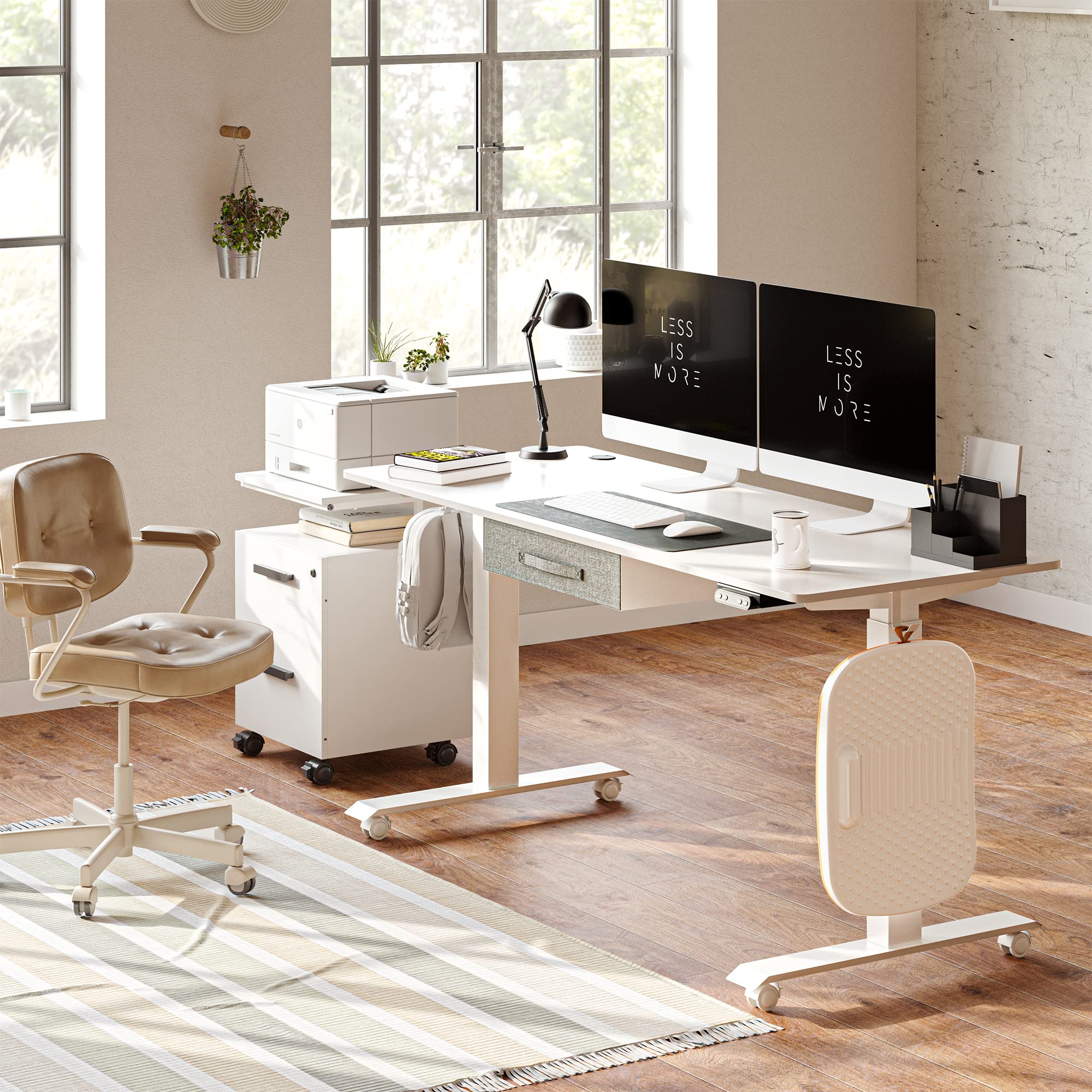 FEZIBO Height Adjustable Standing Desk Frame, Electric Standing Desk Legs for 43.4 inches to 62.9 Inches Desk Tops, Sturdy Stand up Desk Base for Workstation,White (Frame Only)