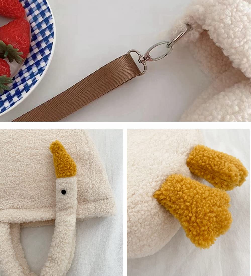 GRPKSSIB Cute Goose Purse Plush Tote Bag Fuzzy Goose Handbag Soft Shoulder Bag for Women