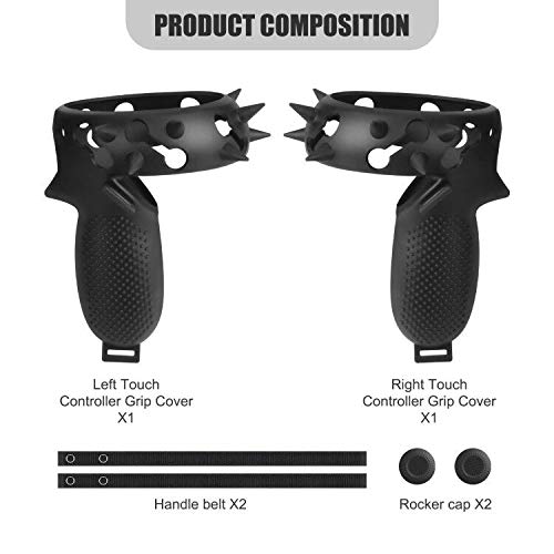 Esimen Face Silicone Cover for Oculus Quest 2 Grip Cover Knuckle Strap Set, Premium Silicone Protective Accessories Anti-Throw Sweatproof Lightproof – 3 Pack (Black)
