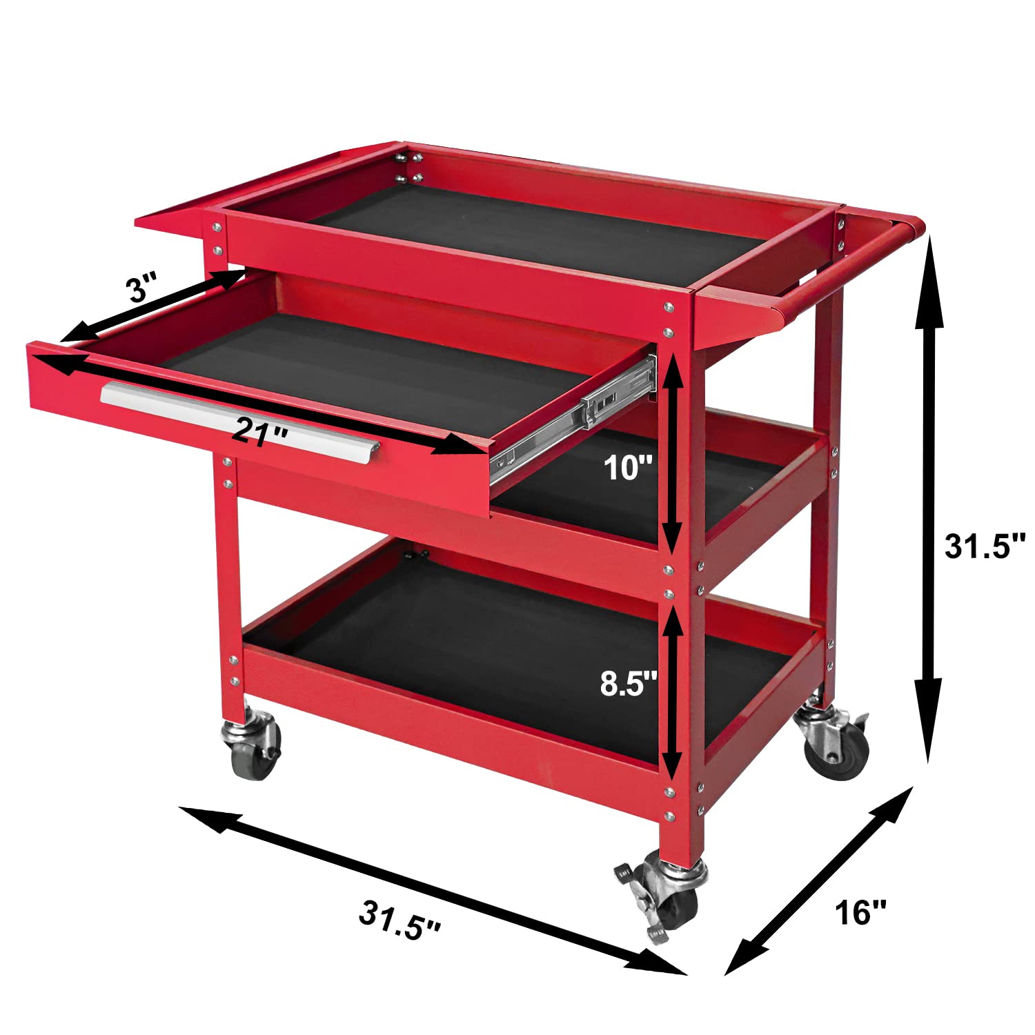GSTANDARD Rolling Tool Cart with Drawer: 3 Layer Tool Oragnizer with Foam Pad and Heavy Duty Utility Cart with Four Swivel Casters