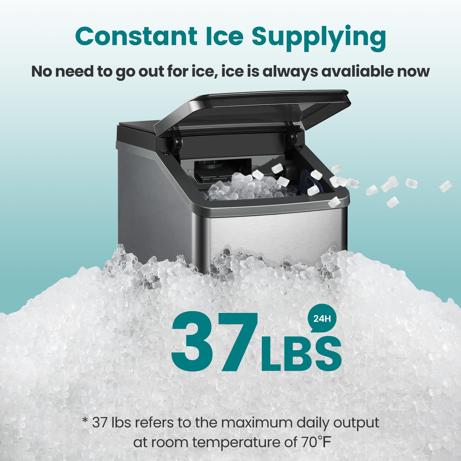 Gevi KNOVA Gemi Nugget Ice Maker, Crushed Ice Makers Countertop with Self-Cleaning, Pellet Ice Machine for Home Kitchen Party, Sleek Stainless Steel Housing (Gray)