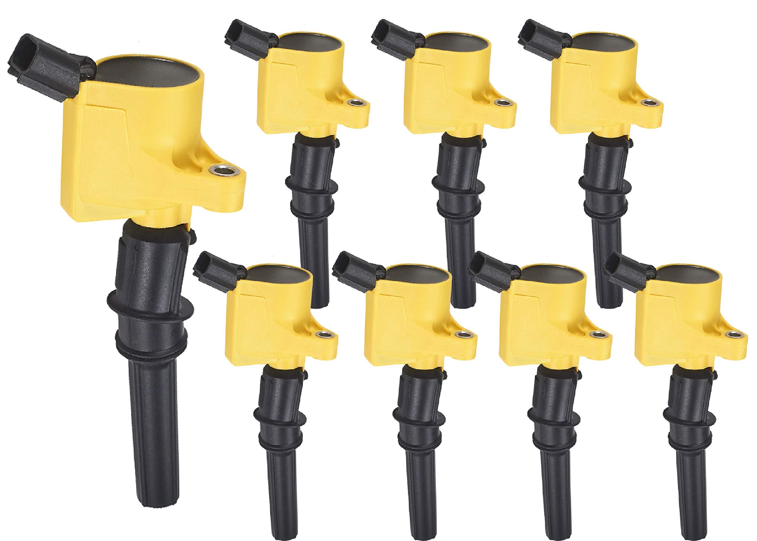 ENA Yellow Set of 8 Ignition Coil Pack Compatible with Lincoln Mercury Ford Mustang Crown Victoria E150 E250 Expedition Explorer F150 F250 F350 F450 F550 Navigator 4.6L 5.4L V8 Replacement for DG508
