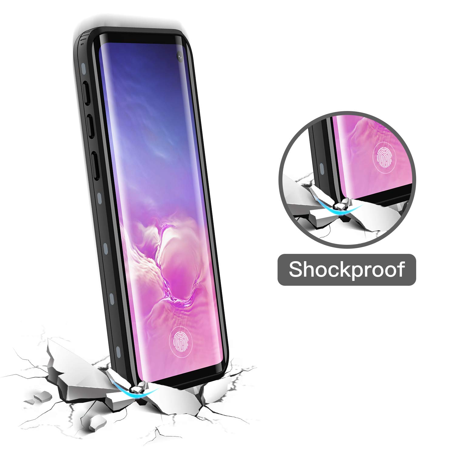 Fansteck Samsung Galaxy S10 Waterproof Case, IP68 Waterproof/Snowproof/Shockproof/Dirtproof, Full-Body Protective Case with Built-in Screen Protector for Samsung Galaxy S10 Black