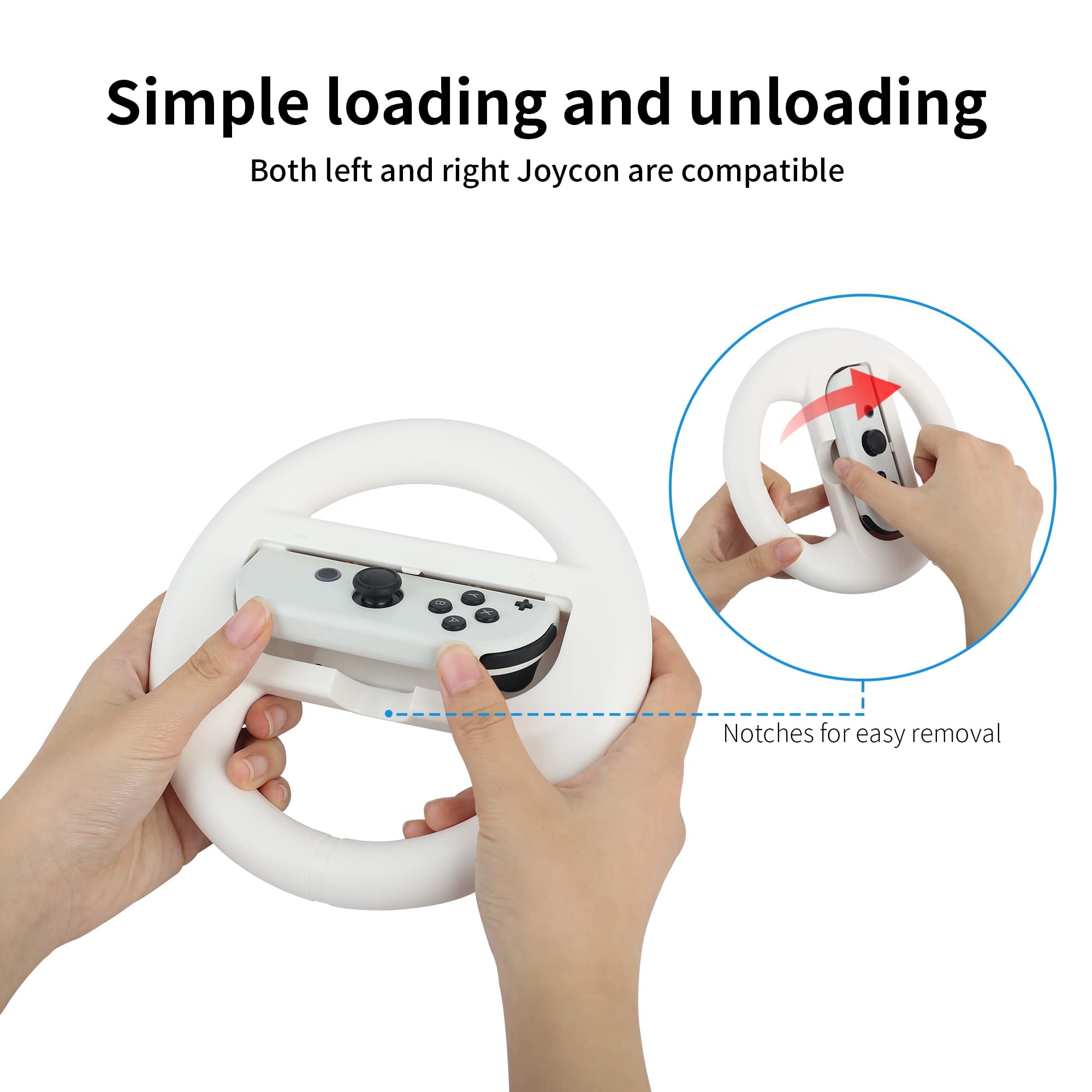 FANPL 2Pcs Steering Wheel for Nintendo Switch & Switch OLED Joy Cons, Racing Wheel Compatible with Mario Kart 8 Deluxe, Grip Accessories with 8 Thumb Caps, Enhance Racing Experience (Black & White)