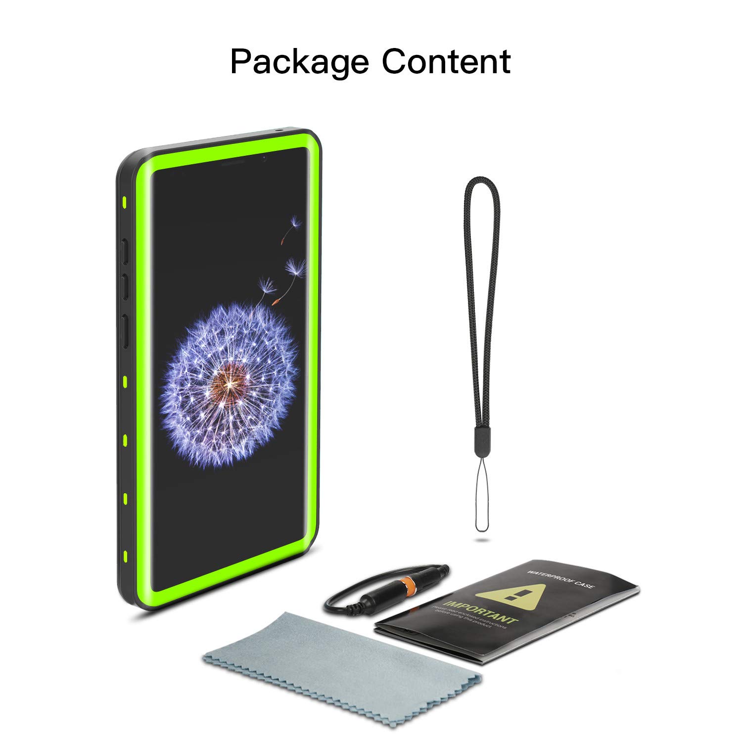 Fansteck Samsung Galaxy S9 Plus Waterproof Case, IP68 Waterproof/Snowproof/Shockproof/Dirtproof, Full-Body Protective Case with Built-in Screen Protector for Galaxy S9+ Plus (6.2 inch-Black/Green)