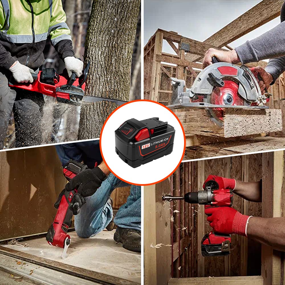 Futurebatt [2-Pack] High Power 9.0Ah! Long-Lasting 18V Battery for Mil M-18 Cordless Tool Battery (Fit All M18 XC Red Lithium Models)