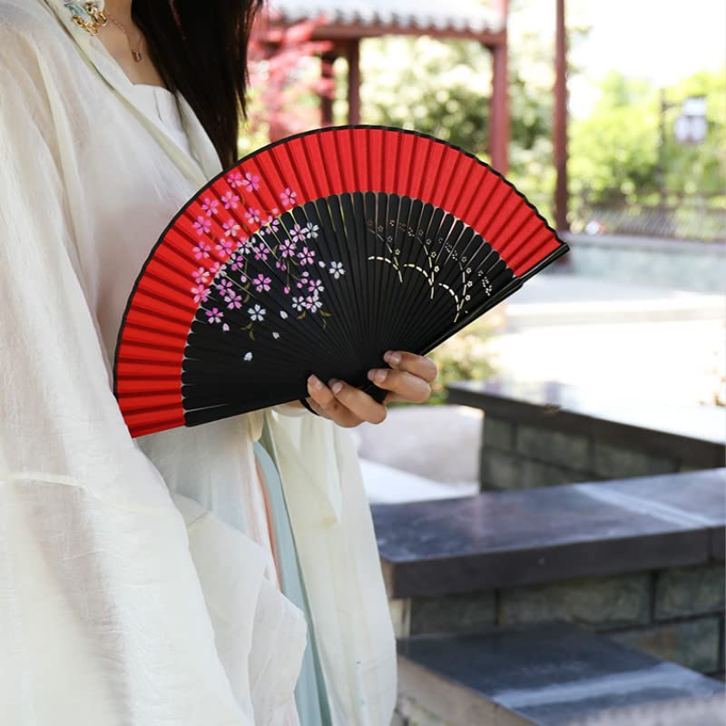 Folding Fan Lady Dance Fan Bamboo Ventilateur Classical Portable Wedding Silk Fan Chinese Summer Cheongsam Hanfu Fans (Color : A10)