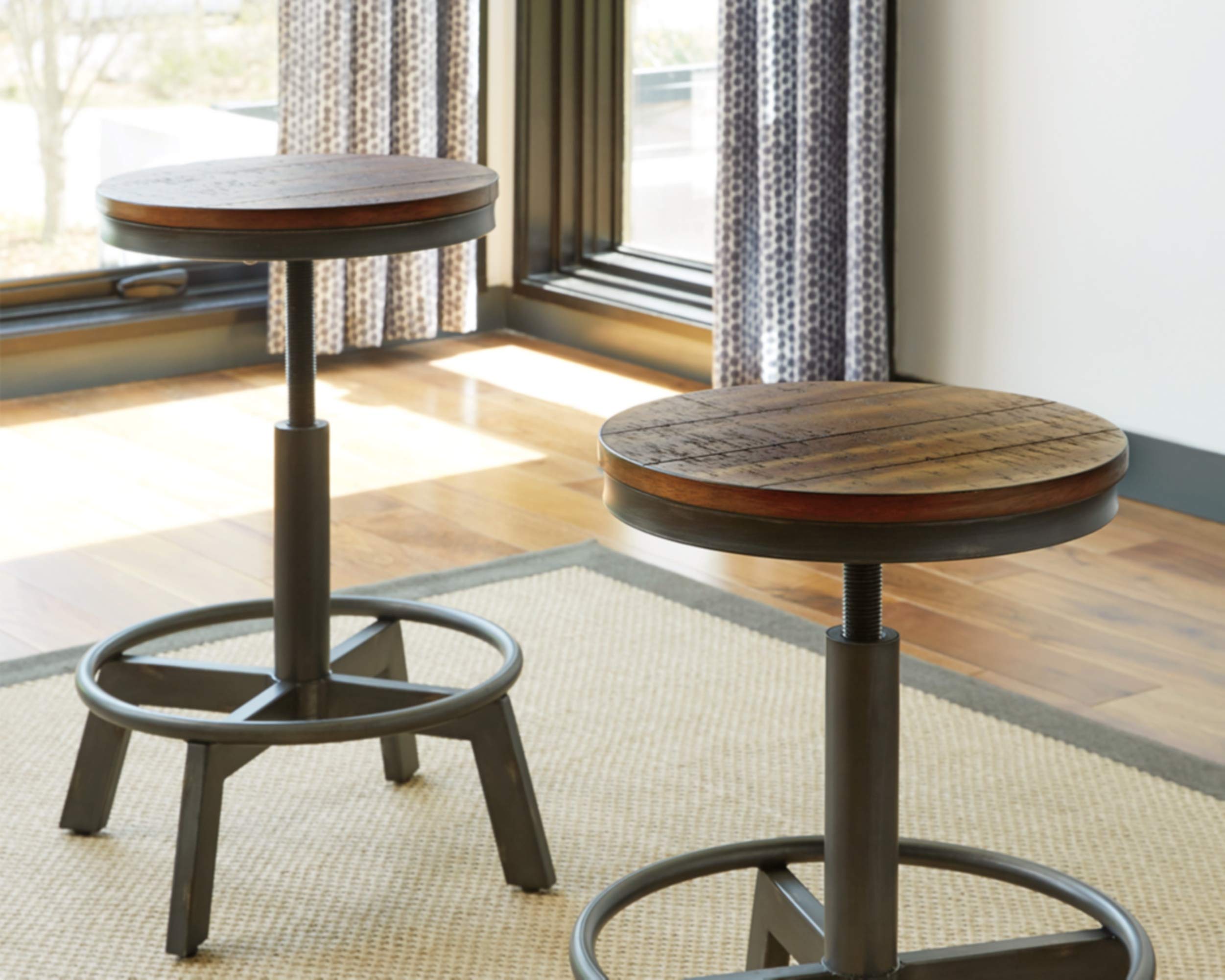 Signature Design by Ashley Torjin Industrial 24" Adjustable Height Barstool, 2 Count, Brown