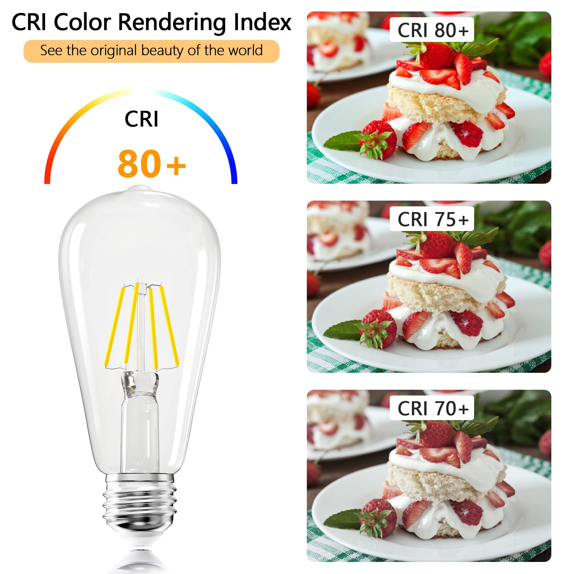 Espird Vintage LED Edison Bulbs, E26 Edison Light Bulbs 6W Equivalent 60W, Antique Filament Bulbs st64 Edison LED Bulb Bright White 4000k, Non-Dimmable, 4 Pack