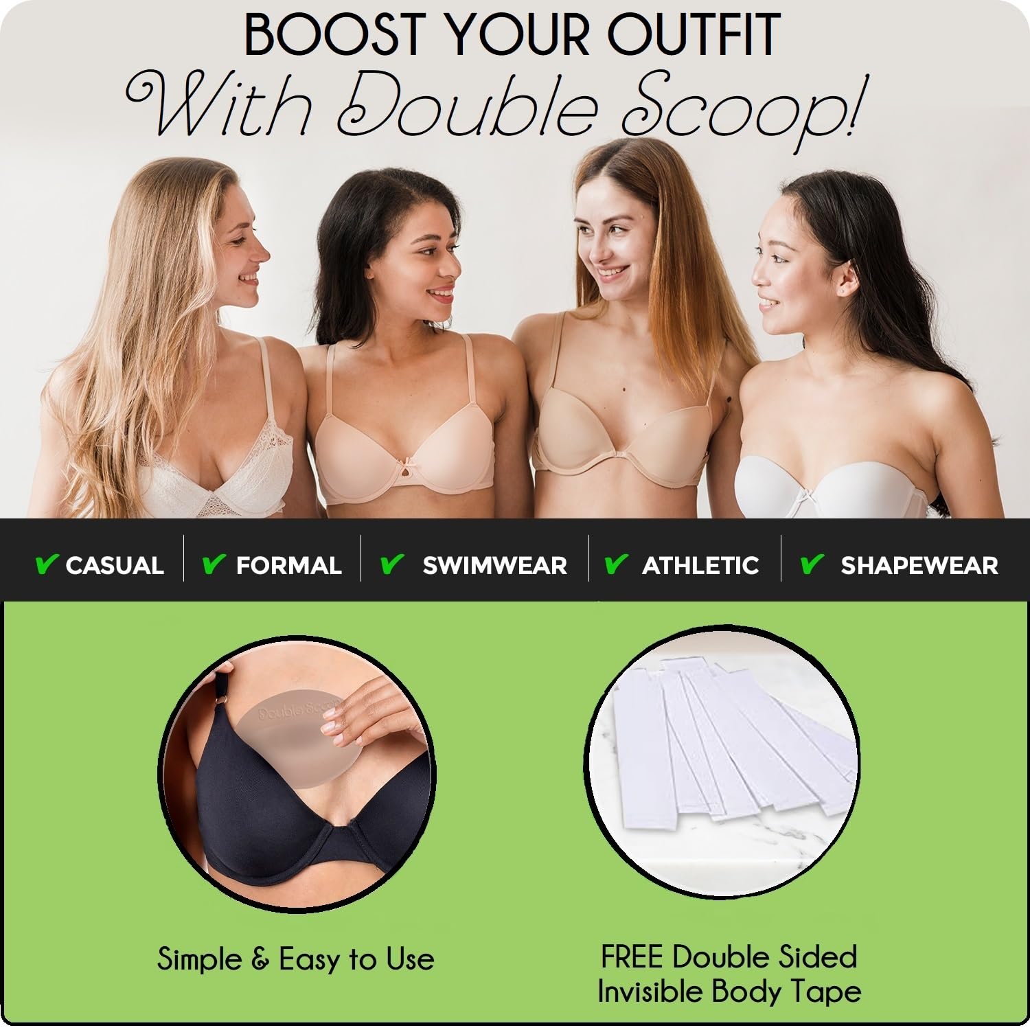 Double Scoop Women's Triangle Push Up Shaper for Bra & Swim, B/C Cup, Sweet Peaches