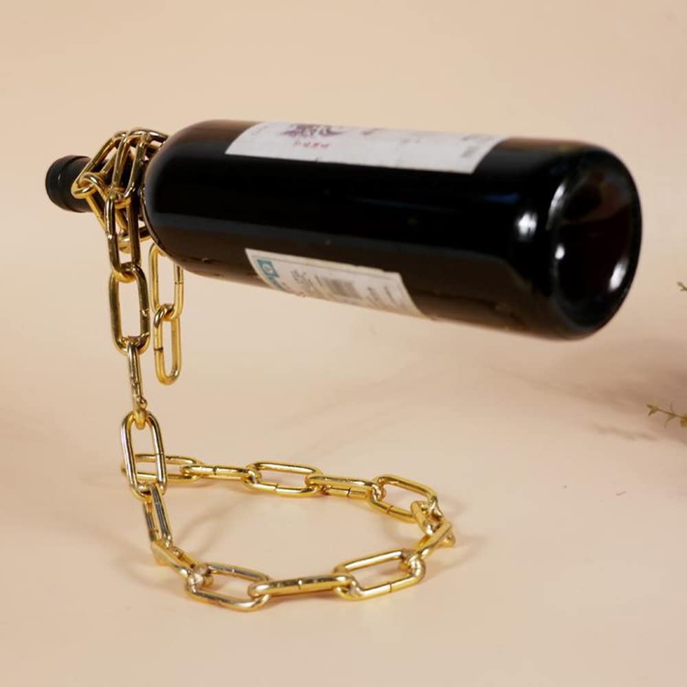Fantasee - Suspending Magic Chain Wine Holder, Stainless Steel Floating Illusion Wine Rack Bottle Holder Novelty Gift for Kitchen Home Decoration Wine Lover (Magic Chain - Gold)