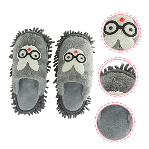 ULTECHNOVO 3 Pairs Mop Slippers Microfiber Mop Sock Slippers Floor Cleaner Mop Floor Mop Slippers Plush Mop Slippers Mops for Floor Cleaning Chenille Grey Cartoon Mopping Slipper Washable Rag