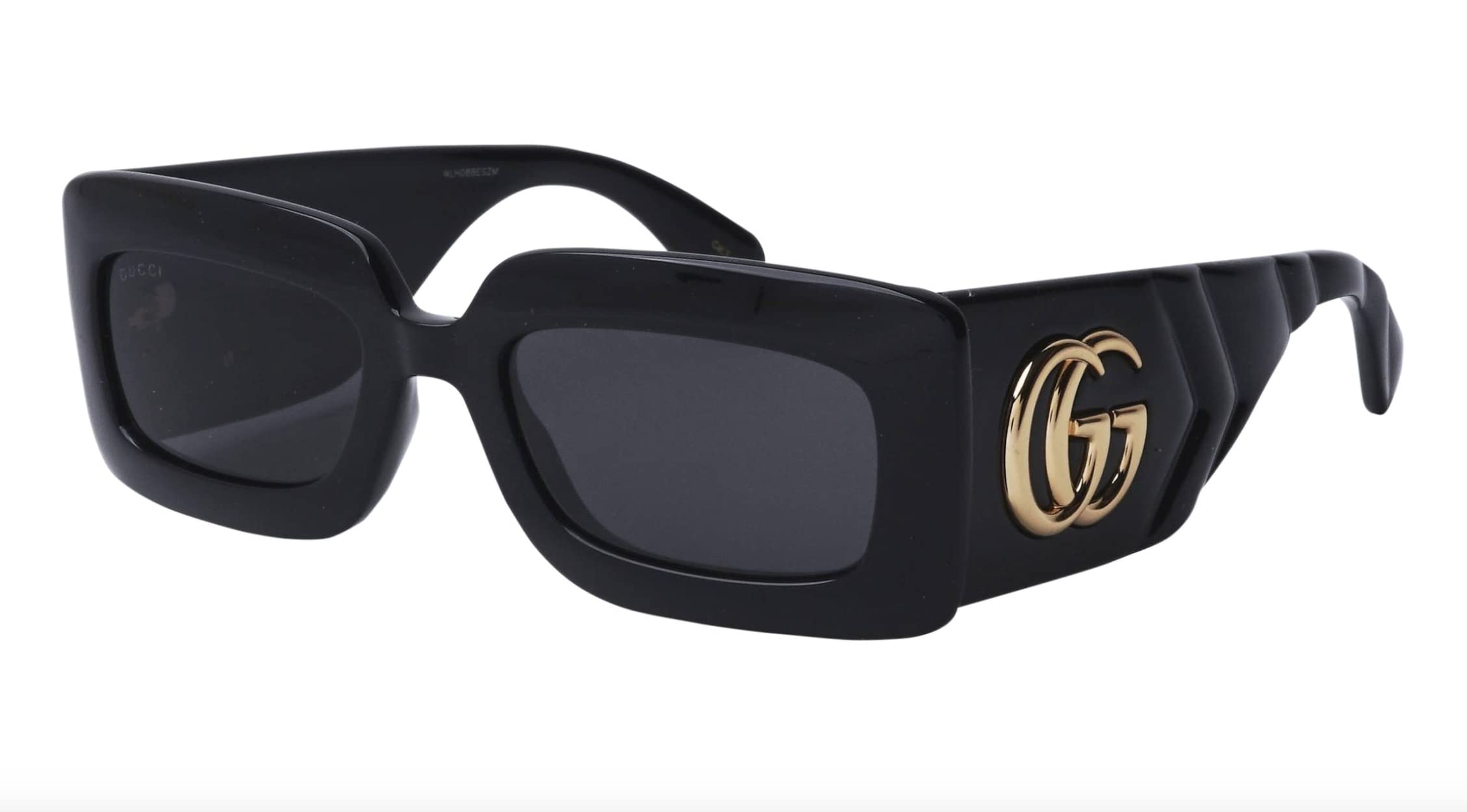 Gucci GG0811S Black Grey Rectangle Women's Sunglasses + Bundle with eSHADES Luxury Eyewear Kit
