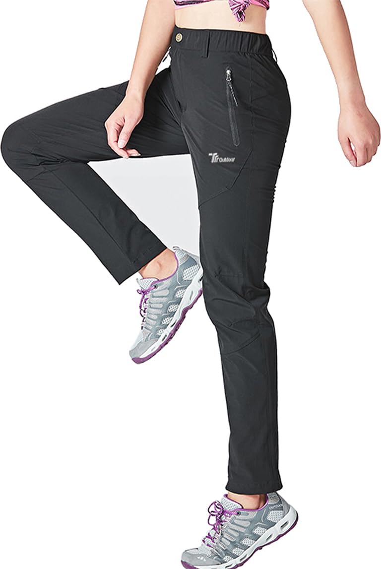Gopune Women's Hiking Pants Lightweight Quick Dry Water Resistant Elastic Waist Workout Travel Athletic Joggers (Black,S)