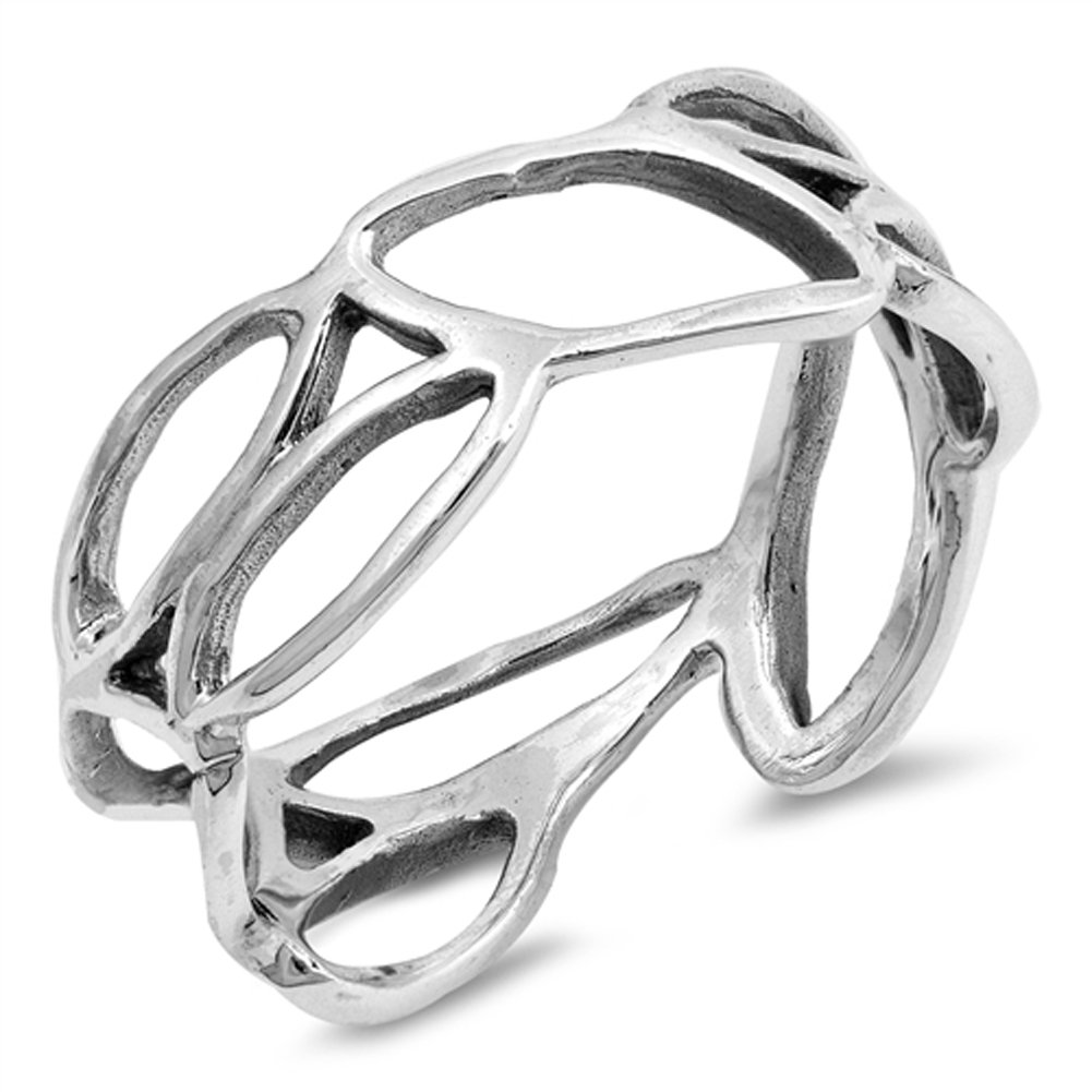 Eternity Abstract Leaf Cutout Filigree Ring .925 Sterling Silver Band Size 8