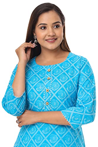 VIHAAN IMPEX Leheriya Printed Casual Blue Tunic Tops For Women Kurta Kurti For Ladies