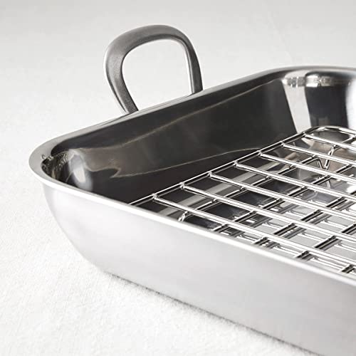 GreenPan X Food 52 Five-Two Essentials, Tri-Ply Stainless Steel 12" Roaster with Roasting Rack, PFAS-Free, Multi Clad, Induction, Dishwasher Safe, Oven Safe, Silver