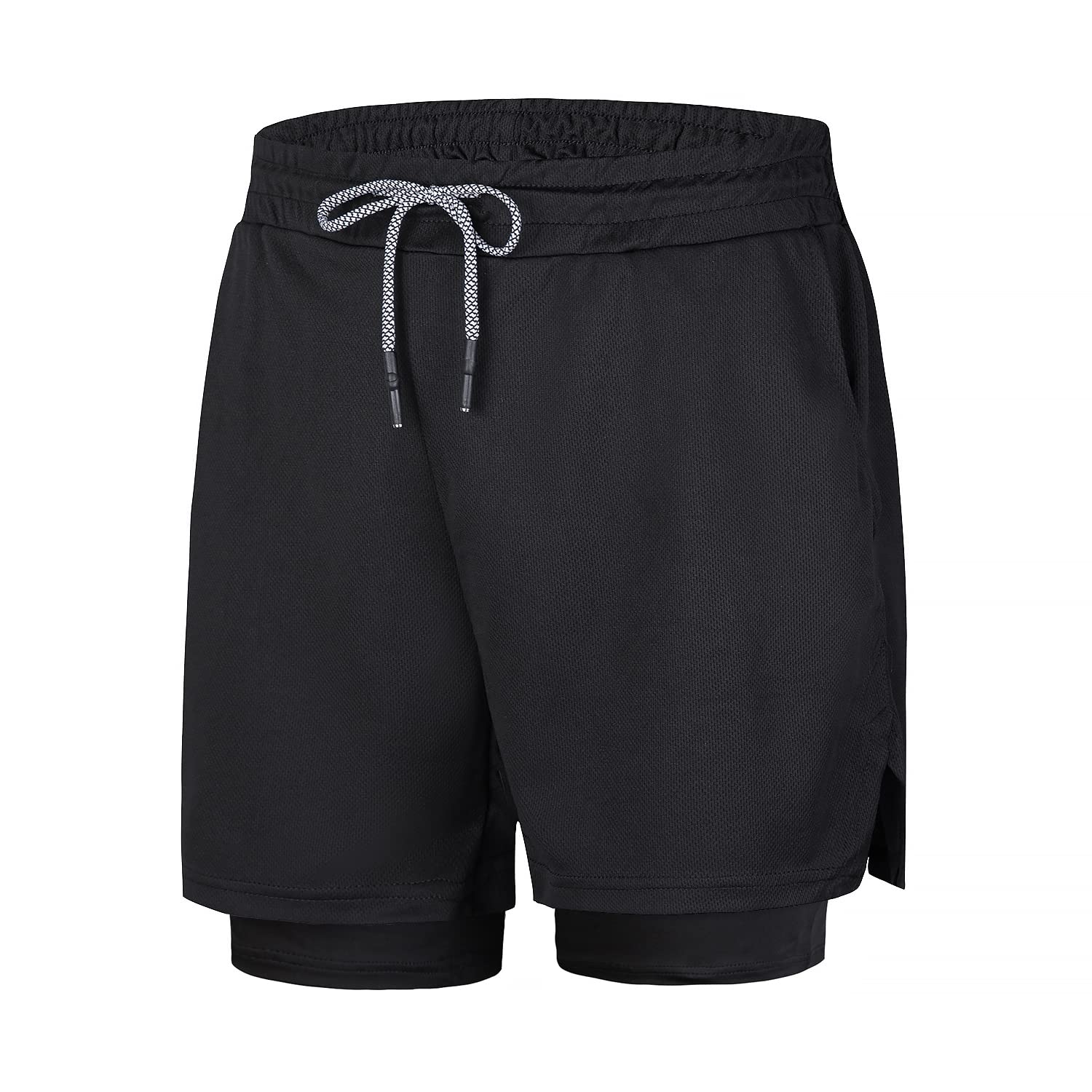 FLYFIREFLY Men's 2-in-1 Workout Running Shorts 7" Lightweight Gym Yoga Training Sport Short Pants