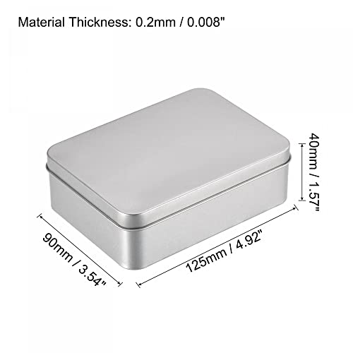 uxcell Metal Tin Box, 6pcs 4.92" x 3.54" x 1.57" Rectangular Empty Tinplate Storage Containers with Lids, Silver Tone
