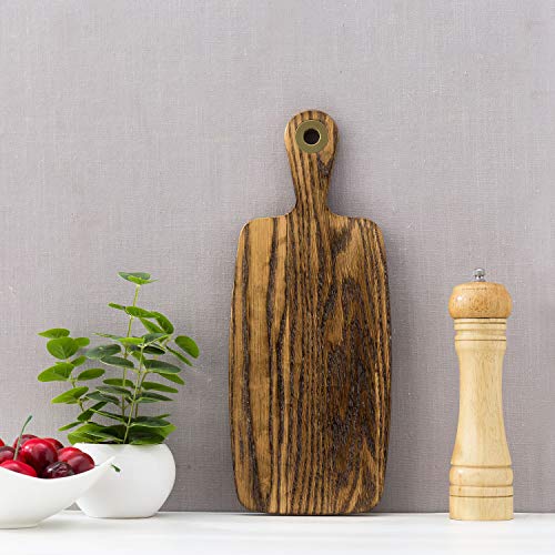MyGift Rustic Brown Wood Cutting Board, Small Paddle Design Charcuterie Board with Vintage Brass Hanger Ring